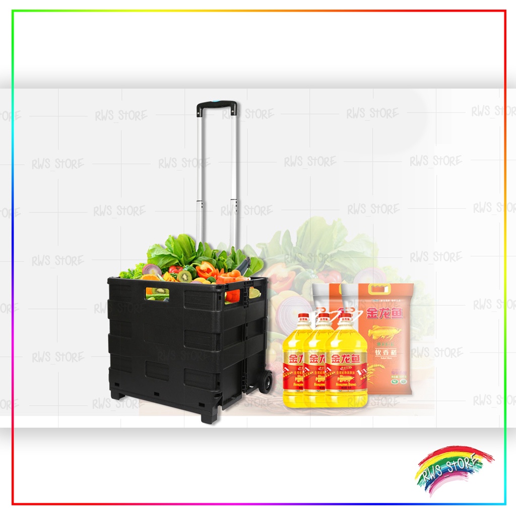 Foldable Trolley Cart 折叠购物车Troli Boleh Lipat dengan Roda | Shopee Malaysia