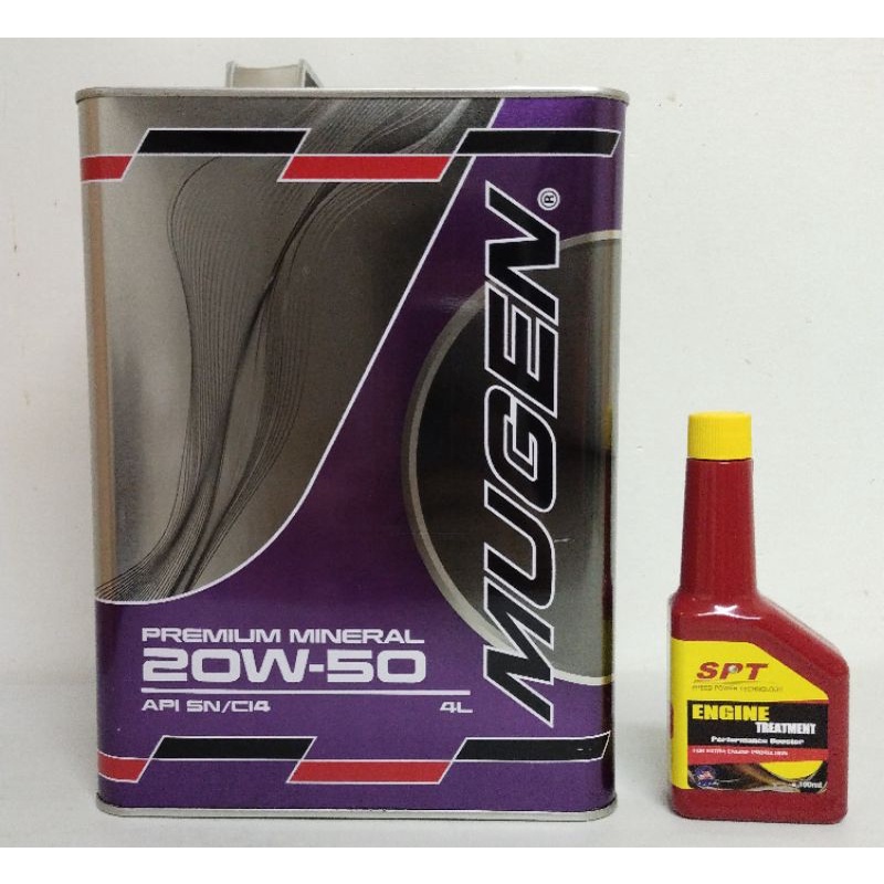 MUGEN ENGINE OIL 20W50 SN/PLUS CI4 PREMIUM MINERAL -4L (Free Engine treatment) | Shopee Malaysia