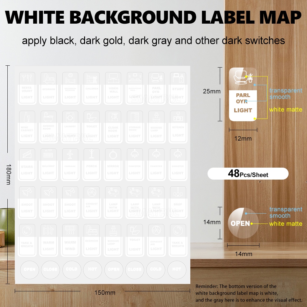 SMATRUL English Touch Switch Pattern Sticker Wording Label Home ...