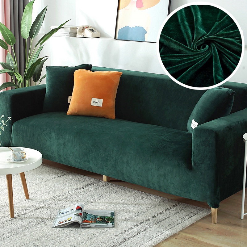 1 Piece Velvet Fabric Sarung Sofa Covers Elastic Sectional Couch Cover ...