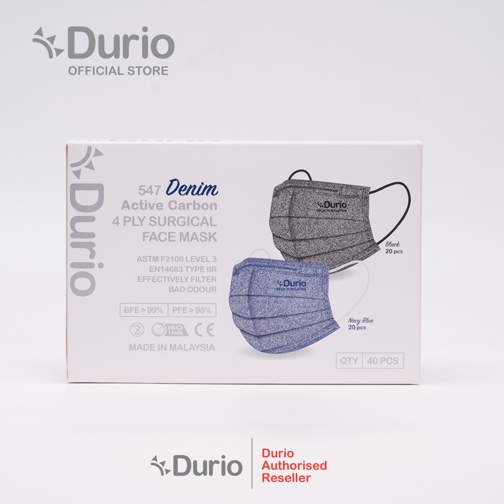 Durio 547 Denim Active Carbon 4 Ply Surgical Face Mask - 40pcs | Shopee ...