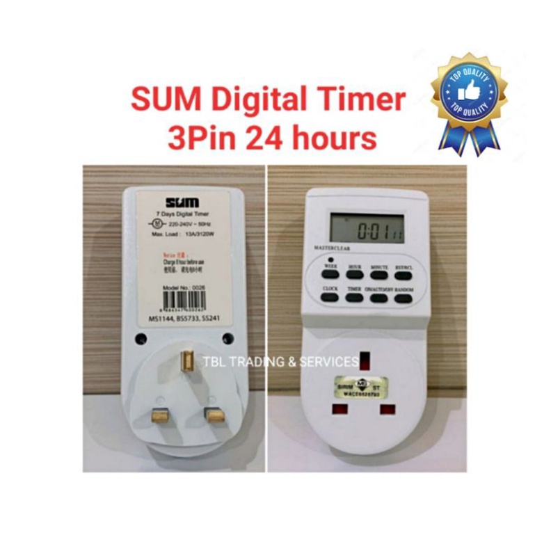 SUM 24hours Digital 3Pin Plug In Timer (SIRIM) / Digital Timer | Shopee Malaysia