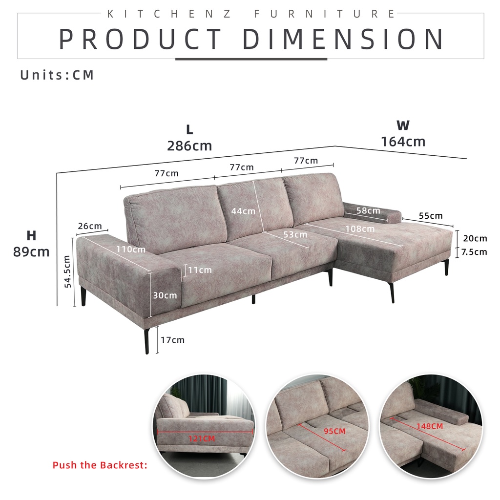 [FREE Shipping & FREE Installation] KitchenZ 3 Seater L-Shape Sofa Adjustable Backrest LEFT ...