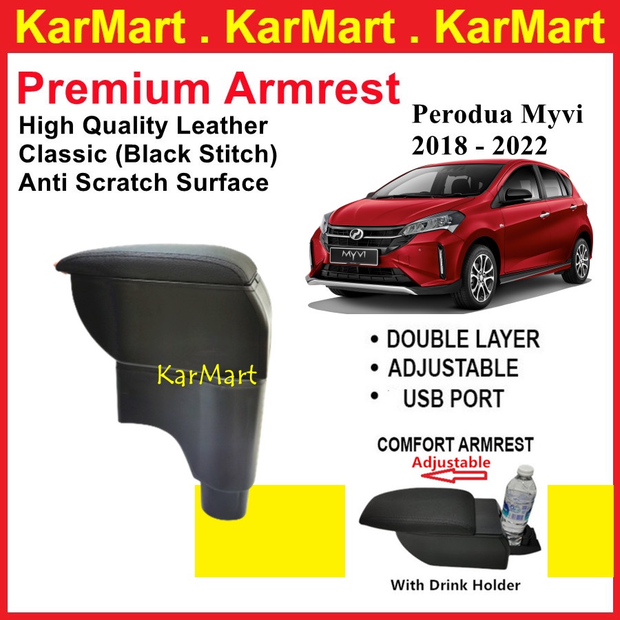 Perodua Myvi 2018 - 2025 Double Layer Arm Rest Armrest 4 USB Console ...