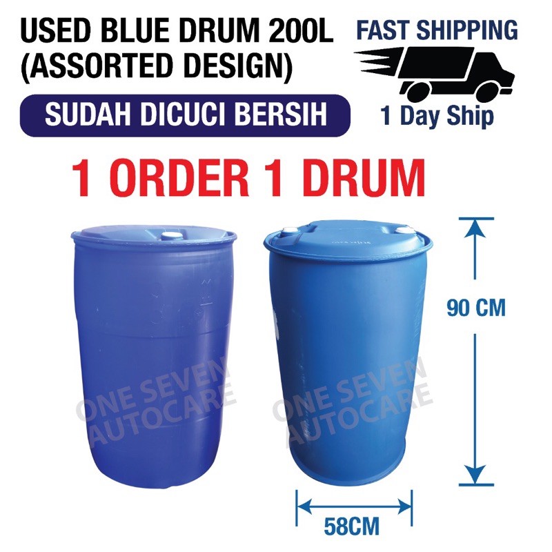 200 Liter Tong Drum Plastik Biru Plastic Blue Drum [ HDPE ] SECOND HAND ...