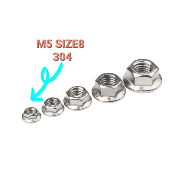 （50/PCS) NUT SIZE 8 (M5) 304 stainless steel flange nut | Shopee Malaysia