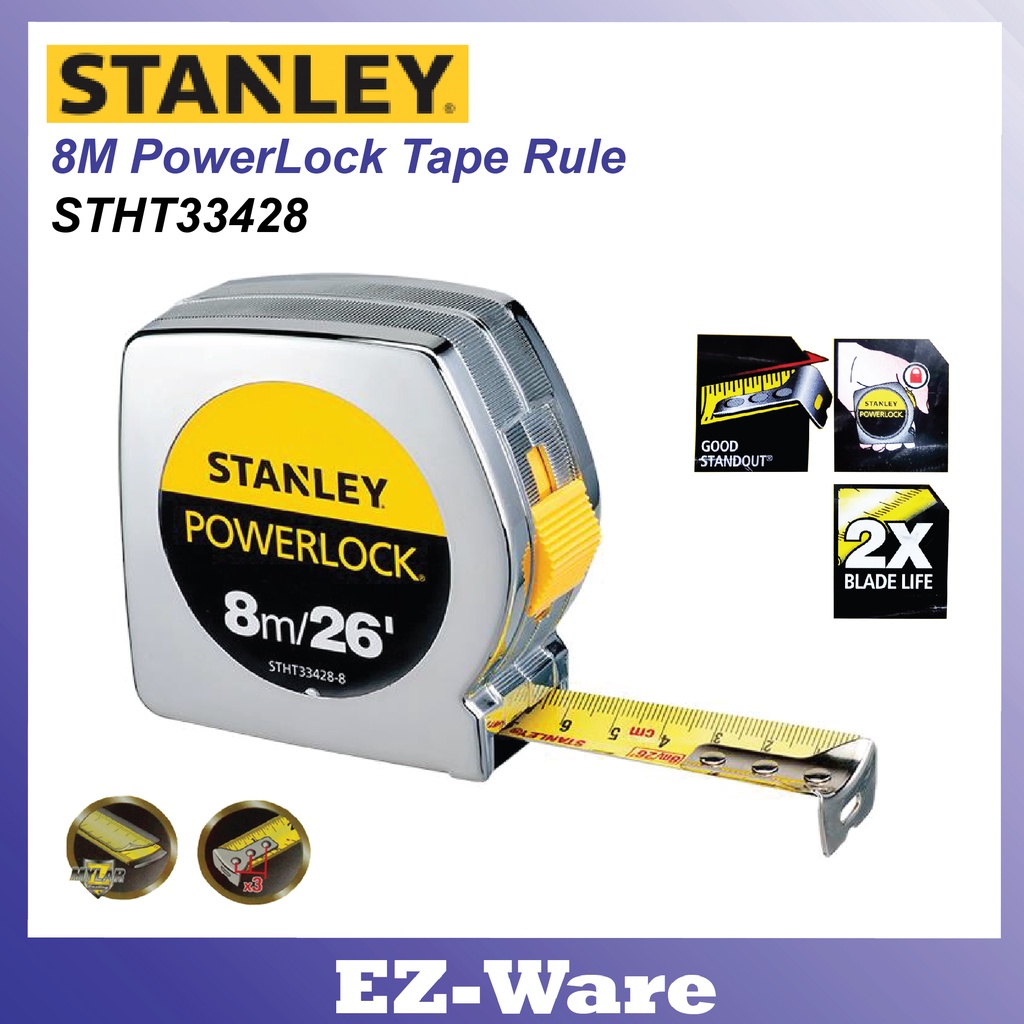 Stanley Power Lock STHT33428-8 8m 26ft / 33-215 3.5m 12ft / 33-158 5m ...