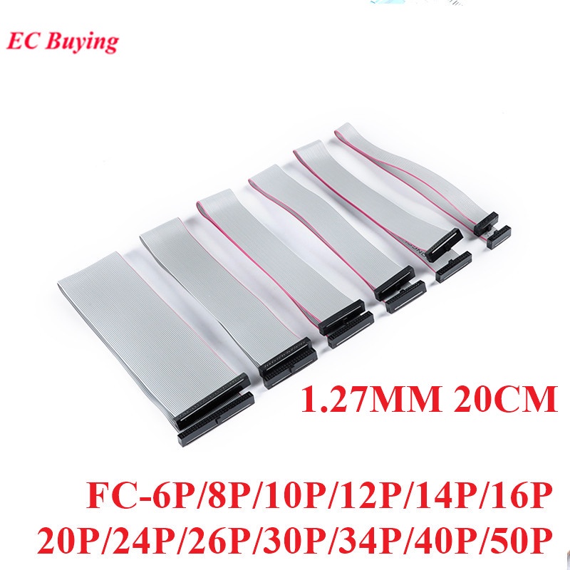 2pcs 1.27MM Pitch FC-6/8/10/12/14/16/20/24/26/30/34/40/50P Pin 20cm AVR Download Cable FC Gray ...