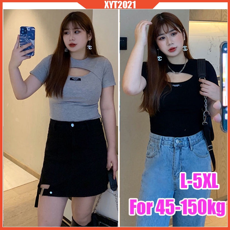 L-5XL For 45-150kg Plus Size Hollow Out Women Top Temperament Short ...