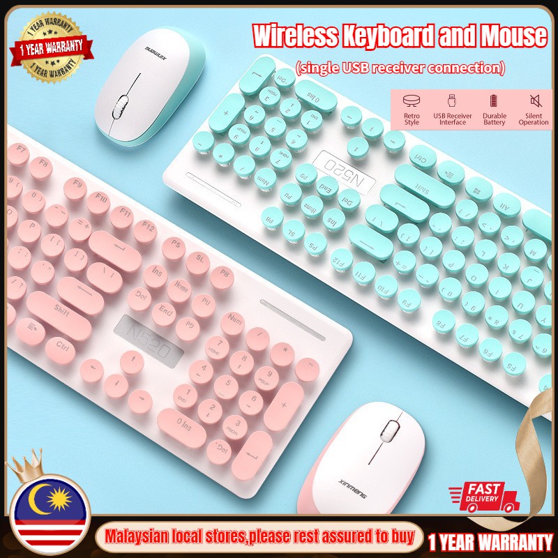 💖💖N520 wireless keyboard and mouse set color retro game round keycap ...