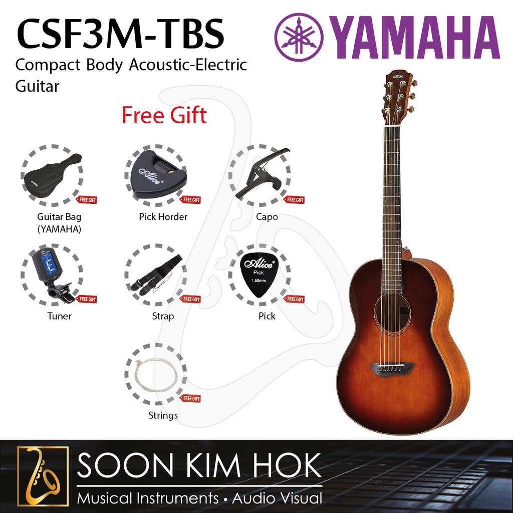 YAMAHA CSF-3M Compact Body Folk 6-String Acoustic-Electric Guitar (T ...