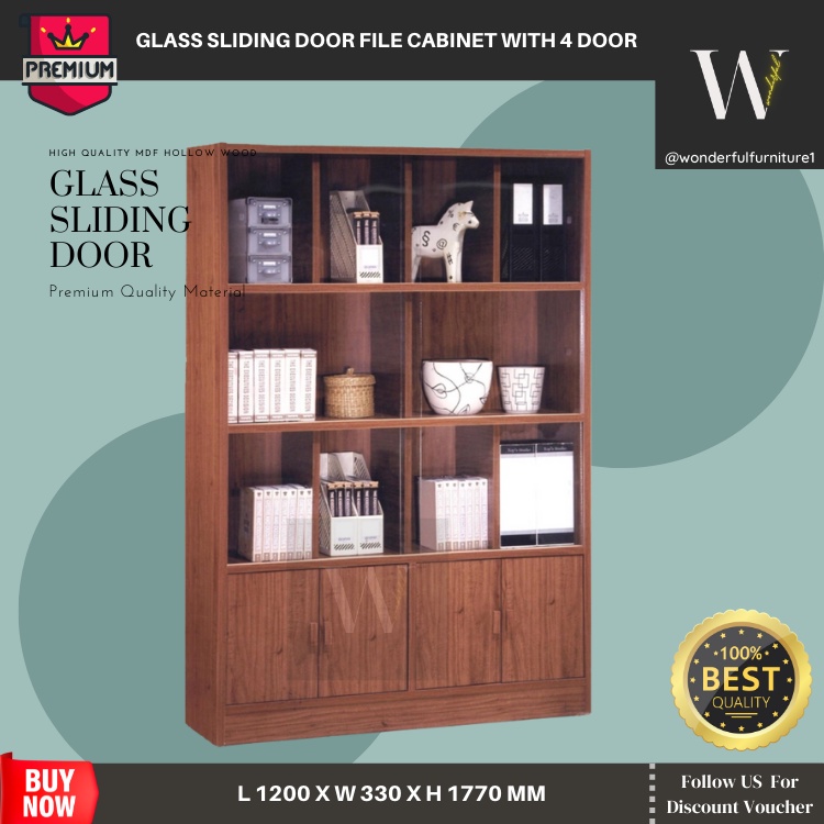 WONDERFUL Furniture MDF Board 4 Glass Door Display Cabinet Living Room ...