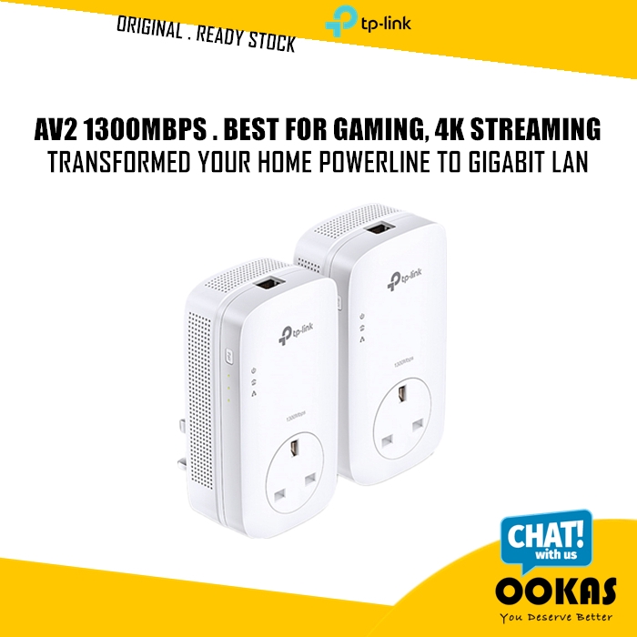 TP-LINK TL-PA8010P KIT AV1300 Gigabit Passthrou AV2 Powerline Adapter ...