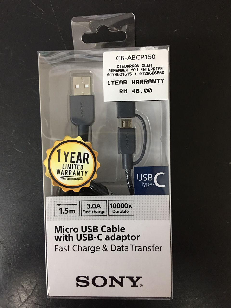 Sony Micro Usb Cable With Usb-c Adapter Fast Charge & Data Transfer ...