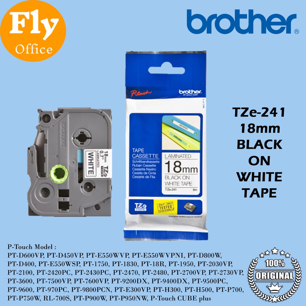 Brother Original TZe-241 18mm Black on White Label Tape for PT-D450 ...