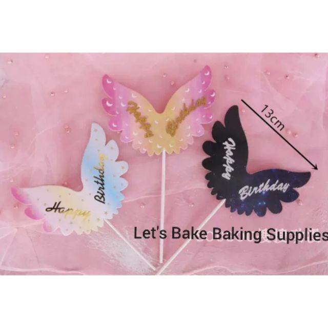 Angel wing gradient star wing happy birthday cake topper cake top flag ...