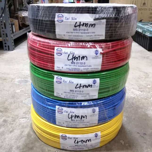 100% PURE COPPER + SIRIM + READY STOCK TAI SIN 4MM PVC Insulated Cable [1 Roll = 100 Meter ...