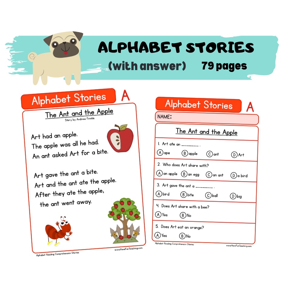 A126 - Printable Alphabet Stories Worksheets (with answer) 79 pages ...