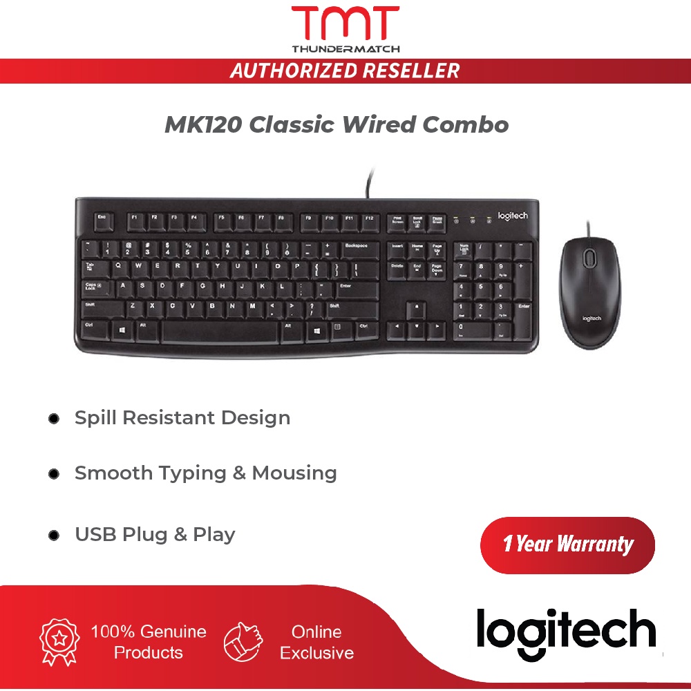 Logitech MK120 Classic Wired Keyboard & Mouse Combo Desktop | Shopee ...