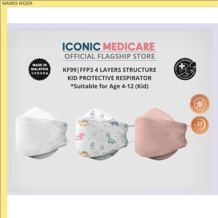 [ AUTHENTIC ] Iconic 4 Ply Kid KF99/KF94 Protective Respirator Kid ...