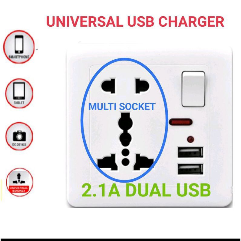 *READY STOCK*2.1A Dual USB SOCKET Charger Socket With Universal 13A ...