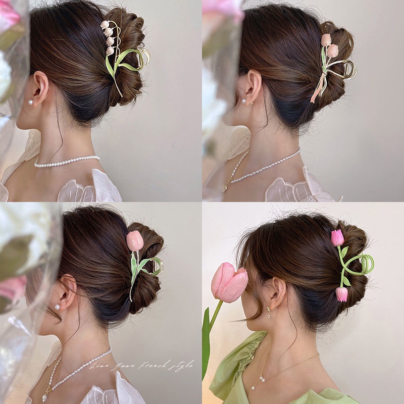 Ifme Korean Tulip Metal Claw Hair Clip for Women Bell Orchid Butterfly ...