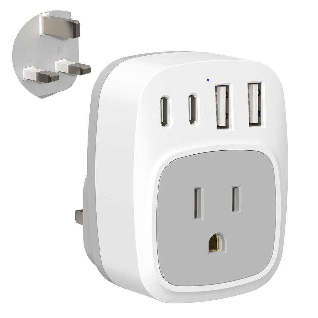 US to UK Plug Adapter, Travel Outlet Splitter, with 1 AC outlets (2 USB ...