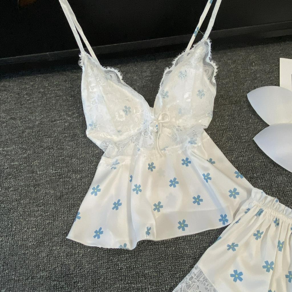 Lace Pajama Sets Women Pijama Cami Top Shorts Suit Print Sexy Camisoles