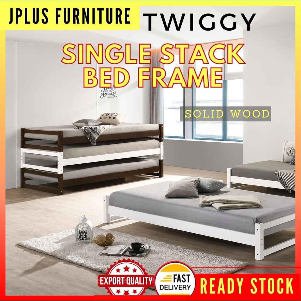 Jplus Stack Bed Single Bed Frame Solid Wood Space Saving Bedroom ...