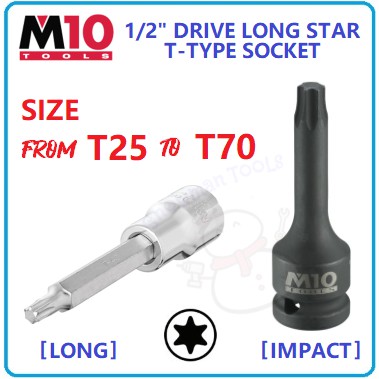 M10 1/2” DRIVE LONG STAR T-TYPE SOCKET 1/2" LONG TORX STAR SOCKET ...