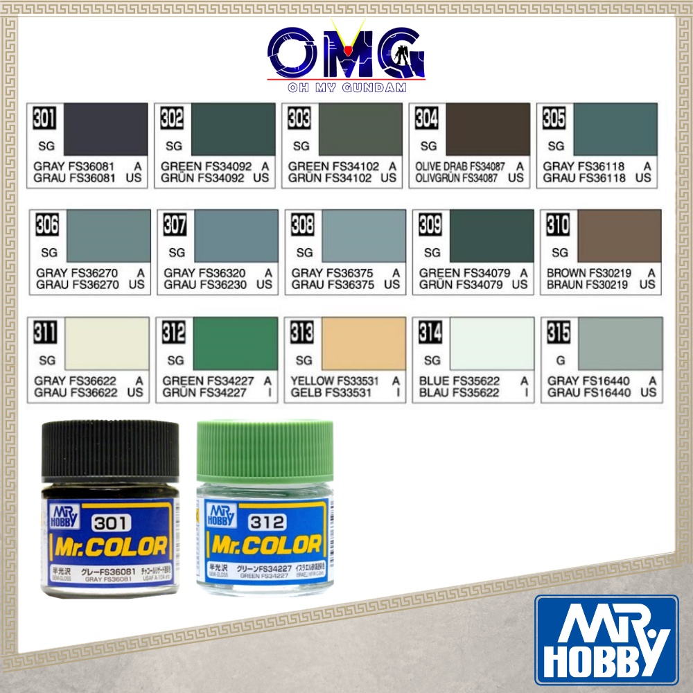 C301-C320 Mr Hobby Mr Color Gray Olive Drab Green Brown Blue Yellow Mr ...