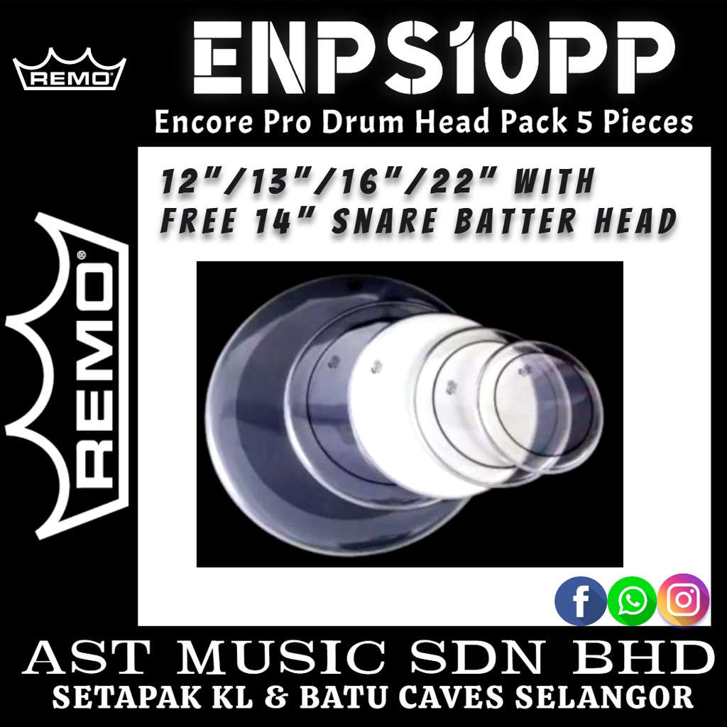 Remo Encore EN-PS10-PP Pro 5-piece Drum Head Pack - 12"/13"/16"/22 ...
