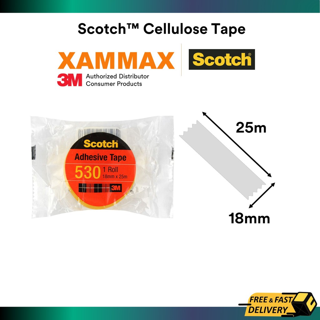 3M Scotch - 18mm X 25m (1" Core) 530 Cellulose OPP Clear Tape Transparent Adhesive Selefon Tape ...