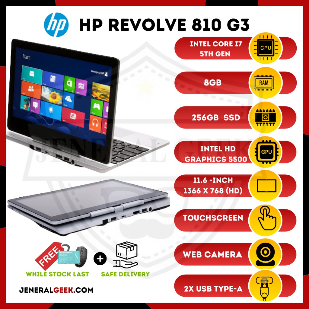HP Revolve 810 G3 - i7 5th Gen - 8GB RAM -256GB SSD - 11.6 Inch | Touch ...