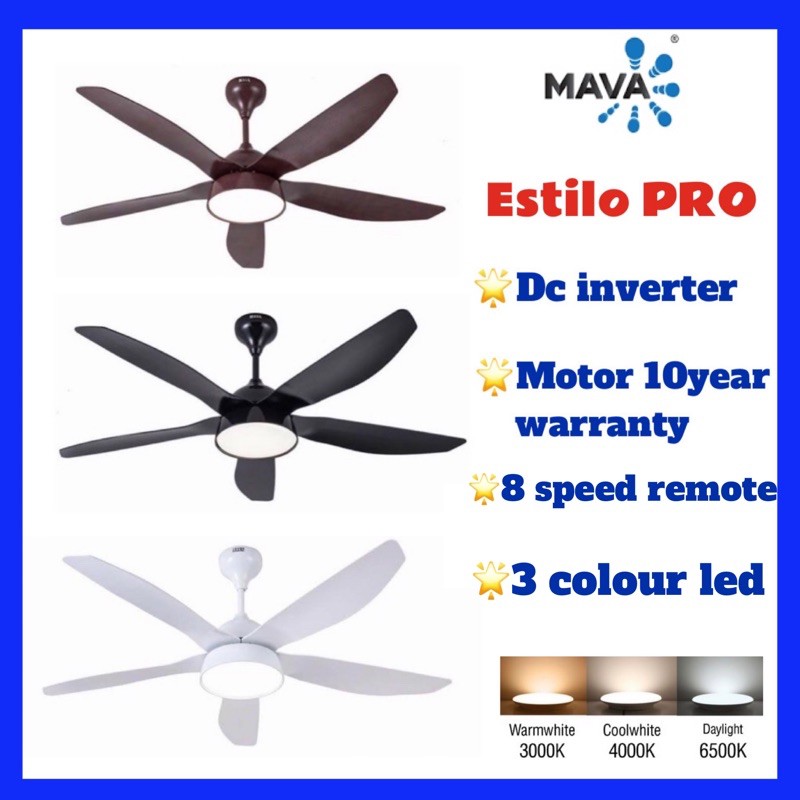 Mava Estilo 56” ceiling fan with LED 3 colour super wind kipas ceiling ...