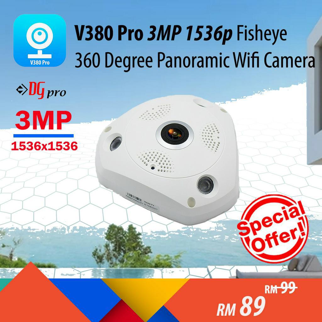 V380 PRO 3MP 1536x1536 High Resolution VR 360 Degree Panoramic Fisheye ...