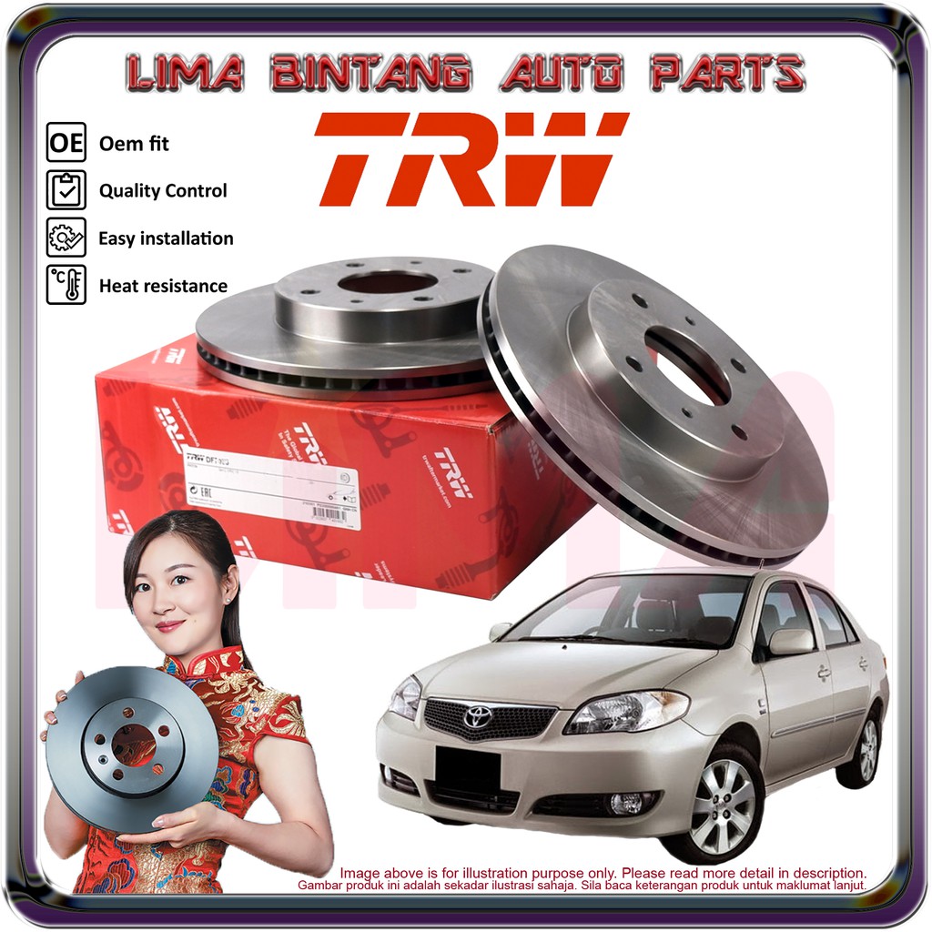 Toyota Vios NCP42 Front / Rear Brake Disc Rotor 1Pair TRW *Original ...