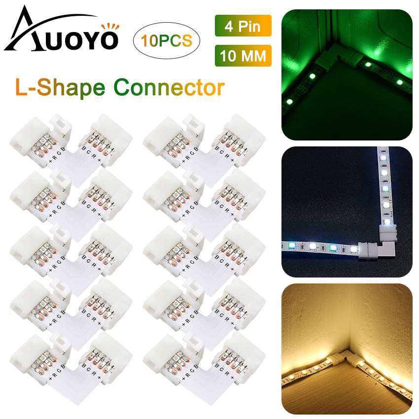 Auoyo 10 PCS L Shape Connector 4pin 10mm Solderless Corner Connectors ...