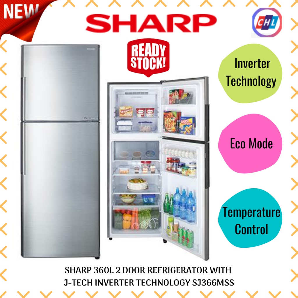 SHARP 360L 2 DOOR RSHARPEFRIGERATOR WITH J-TECH INVERTER TECHNOLOGY ...
