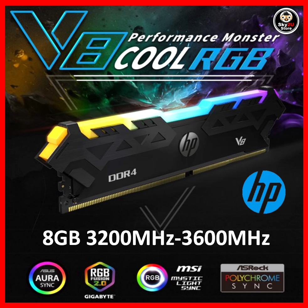 HP V8 RGB DDR4 3200MHz-3600Mhz GAMING Destop DRAM | Shopee Malaysia