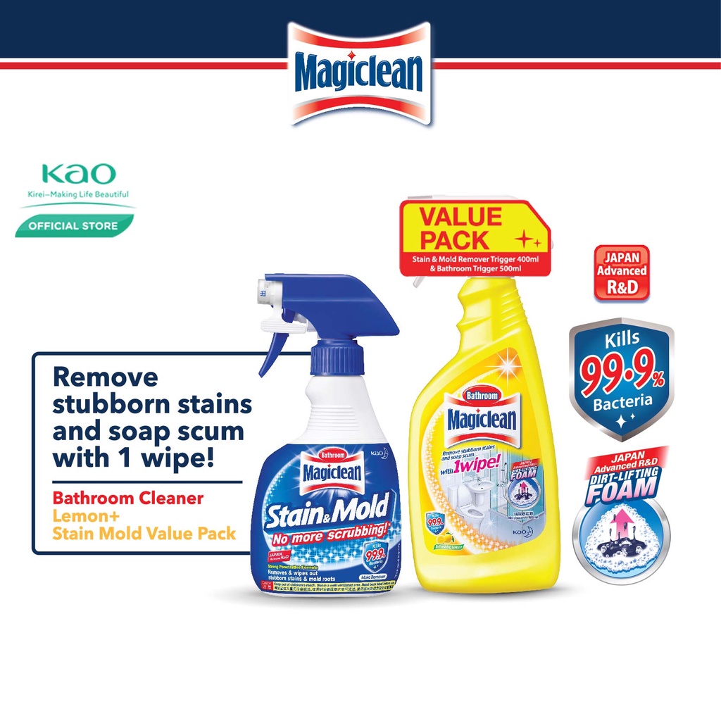MAGICLEAN Bathroom Cleaner Lemon (500ml) + MAGICLEAN Bathroom Stain and ...