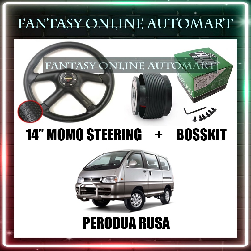 PERODUA RUSA 14'' MOMO STEERING WHEEL 4 KAKI WITH BOSSKIT SET | Shopee ...