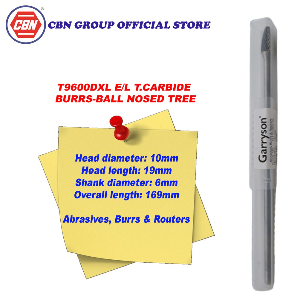 GARRYSON - GT9600DXL E/L T.CARBIDE BURRS-BALL NOSED TREE | Shopee Malaysia