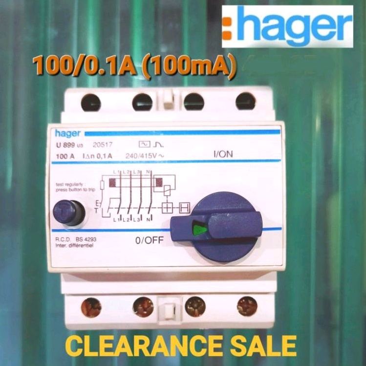 *READY STOCK* OFFER HAGER 100A 0.1A 100mA 4POLE 3PHASE ELCB RCCD 100% ...