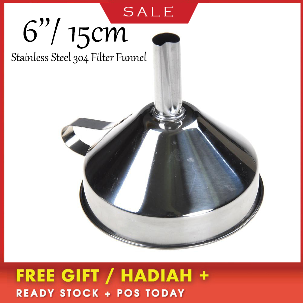 13CM 6” / 11CM 4” 15CM Stainless 5” Steel 304 Filter Funnel Oil Liquid ...