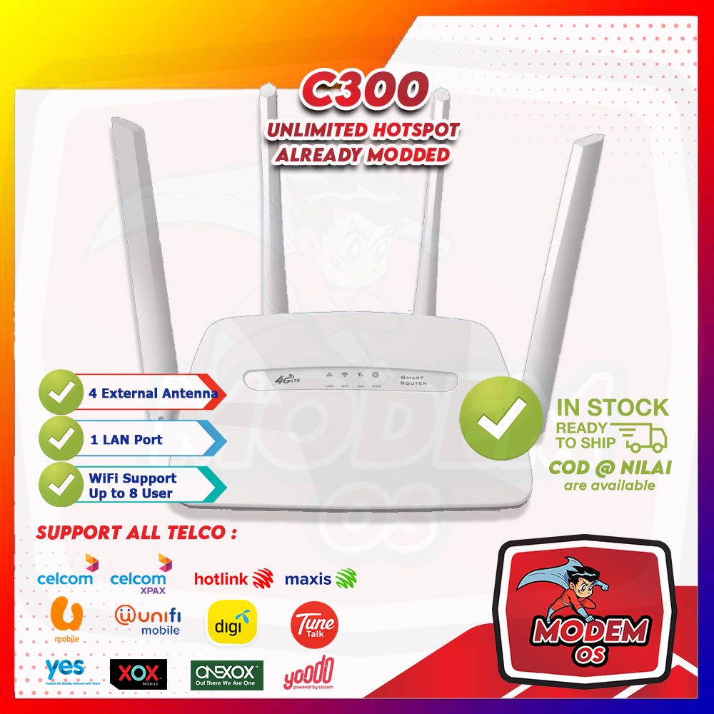 Modified Unlimited Hotspot 4G LTE Modem Wireless Router C300 300Mbps ...