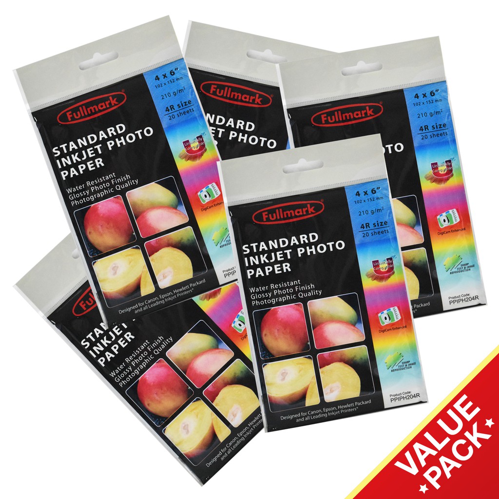 Fullmark 4R Inkjet Photo Paper Standard Glossy 210mg - 5 packs x 20 ...