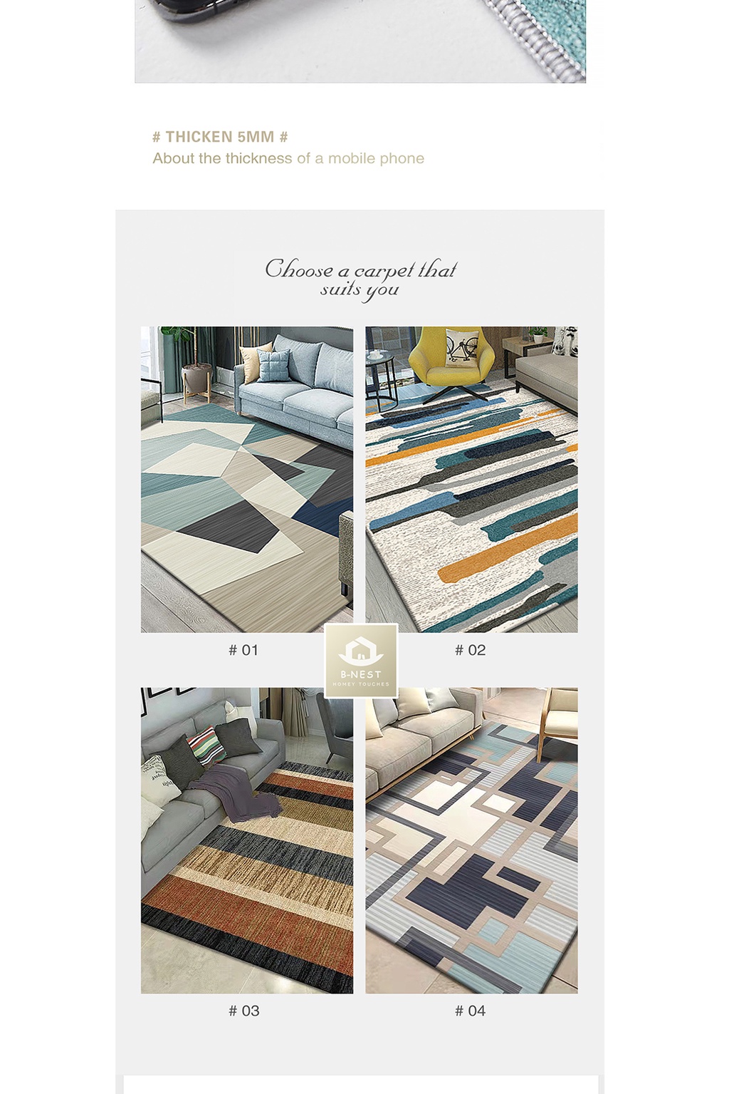 B-NEST 200x250cm Crystal Velvet Carpet 3D Floor Mat Floor carpet Floor Carpet Rug for living ...