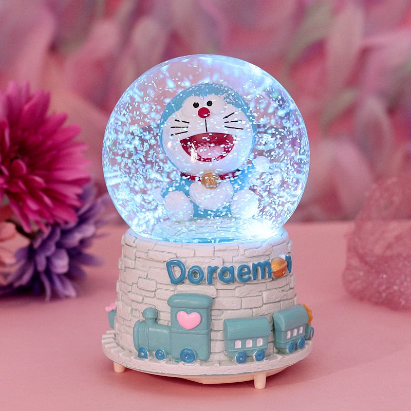Automatic Snow Doraemon Crystal Ball Snowflake Lighting Ball Music Ball ...