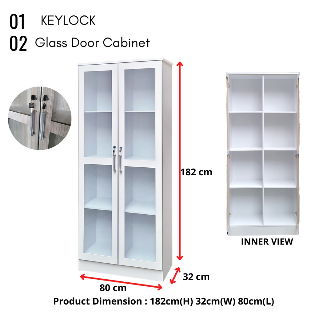 4.5ft 3 Door Rack Display Cabinet Glass Storage Cabinet Rak Buku ...